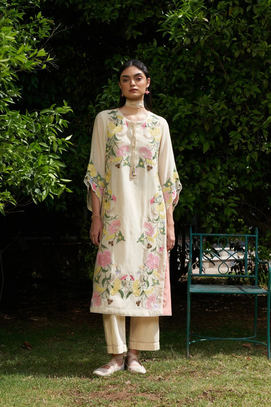 Beige Applique And Resham Work Iris Maple Kurta Set