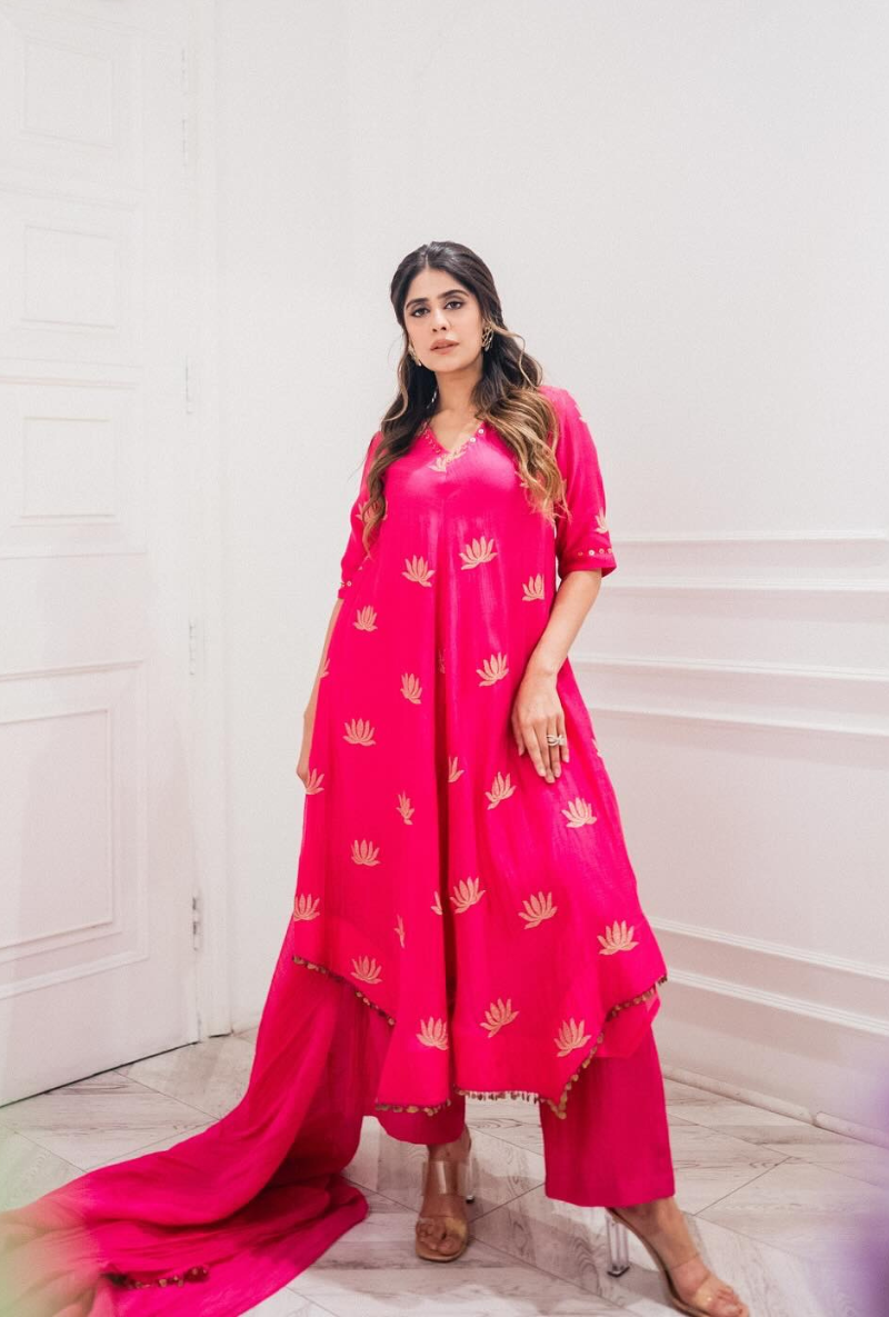 Mehal Kejriwal in Pink Lotus Asymmetrical Kurta Set