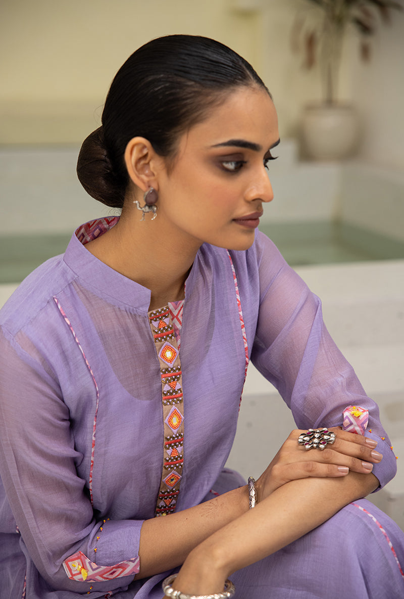 Lilac Collar A-line Reyah Kurta Set
